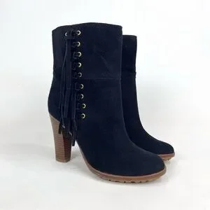 Coach | Shoes | Coach Tamsin Bootie Womens 6 Black Suede Leather Fringe ...